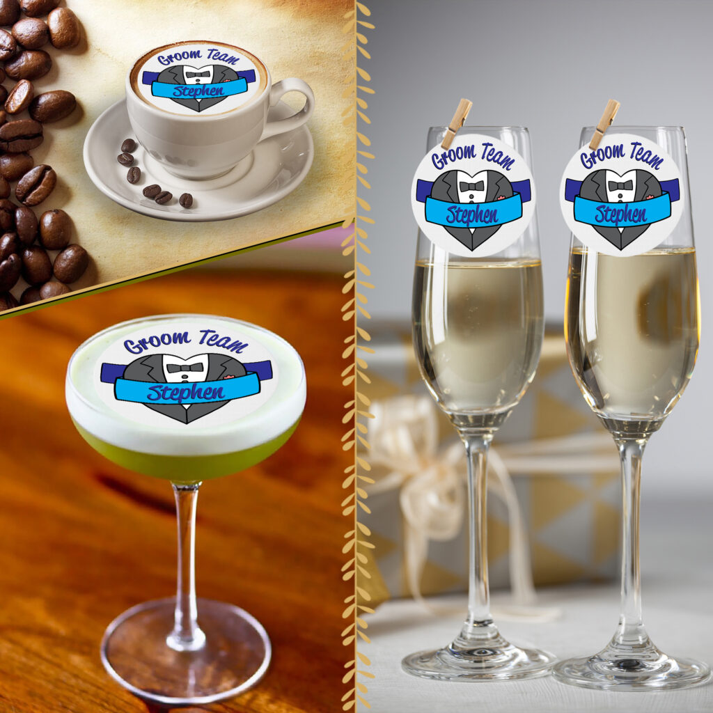 Party Groom Team Edible Drinks Toppers - Edible Printed Toppers