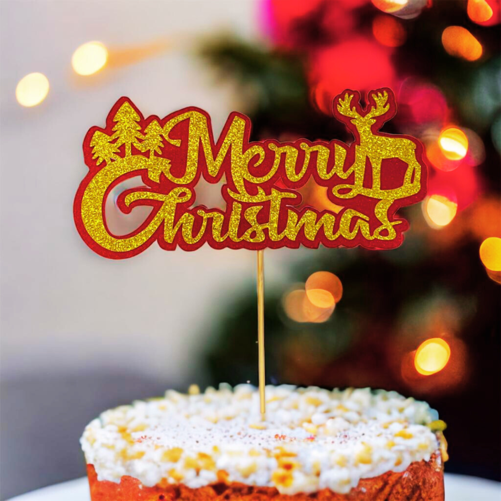 Christmas Glitter Cake Topper - Edible Printed Toppers