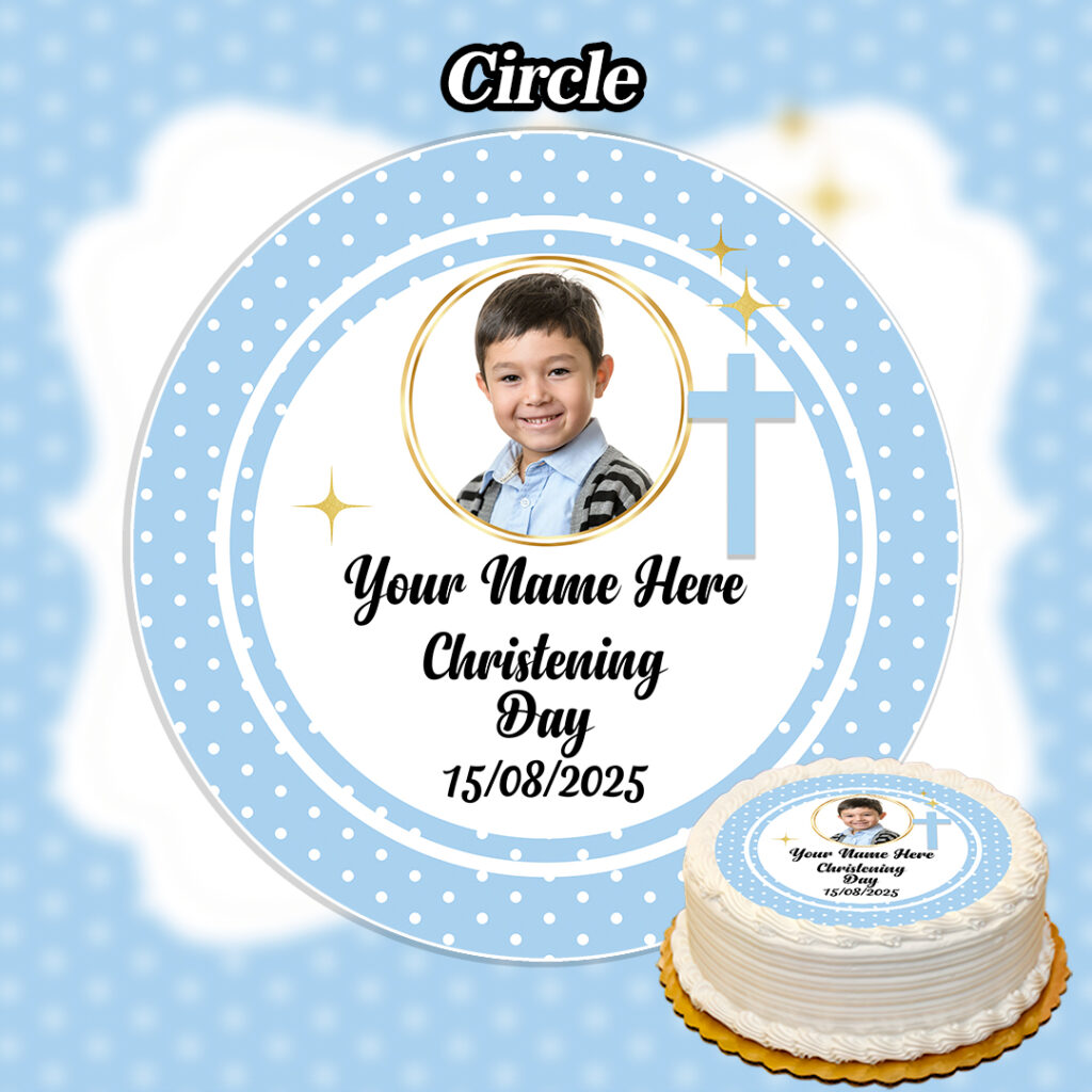 Edible Christening Boy Cake Topper with Picture - Edible Printed Toppers